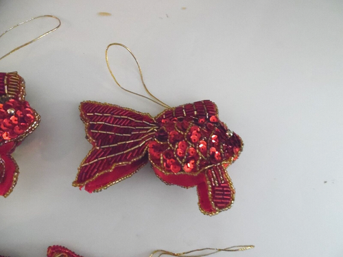 Lot Of 6 Vintage Red Sequined Beaded Ryukin Goldfish Fish Christmas ...