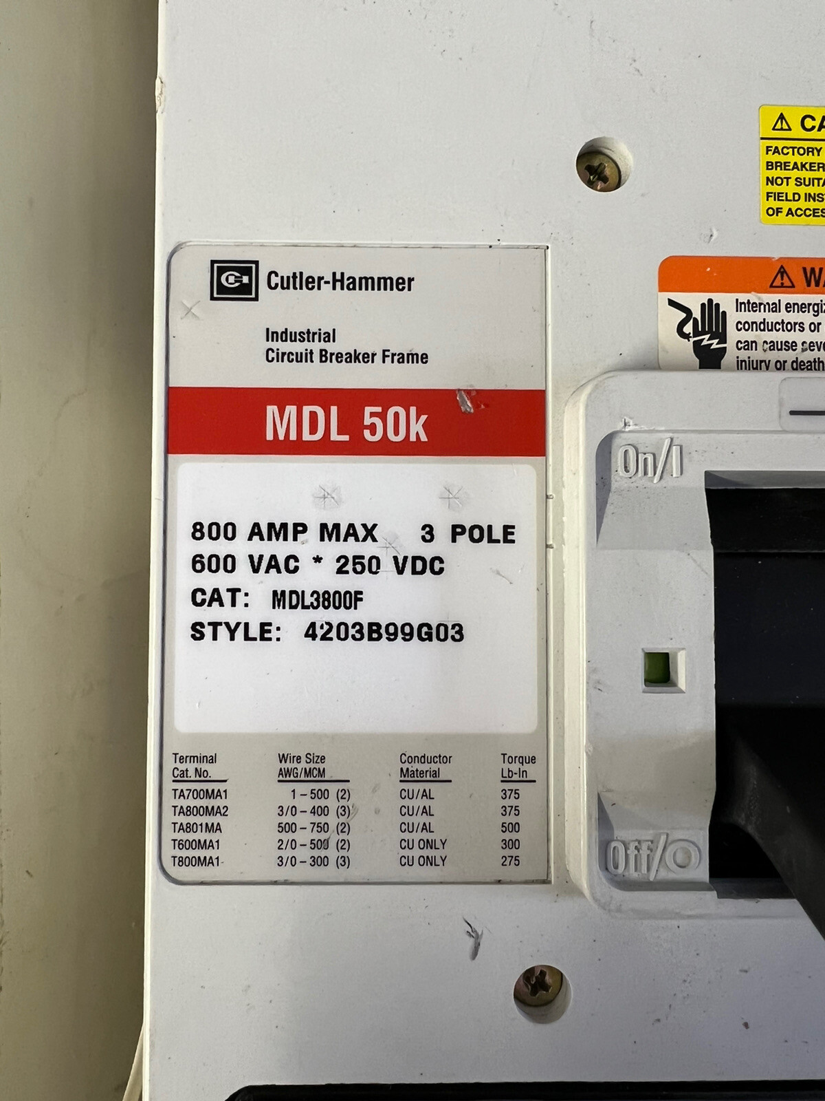 MDL3800 Cutler Hammer 800 Amp 600V MT3800T Trip SNT4LP11K Shunt Circuit ...