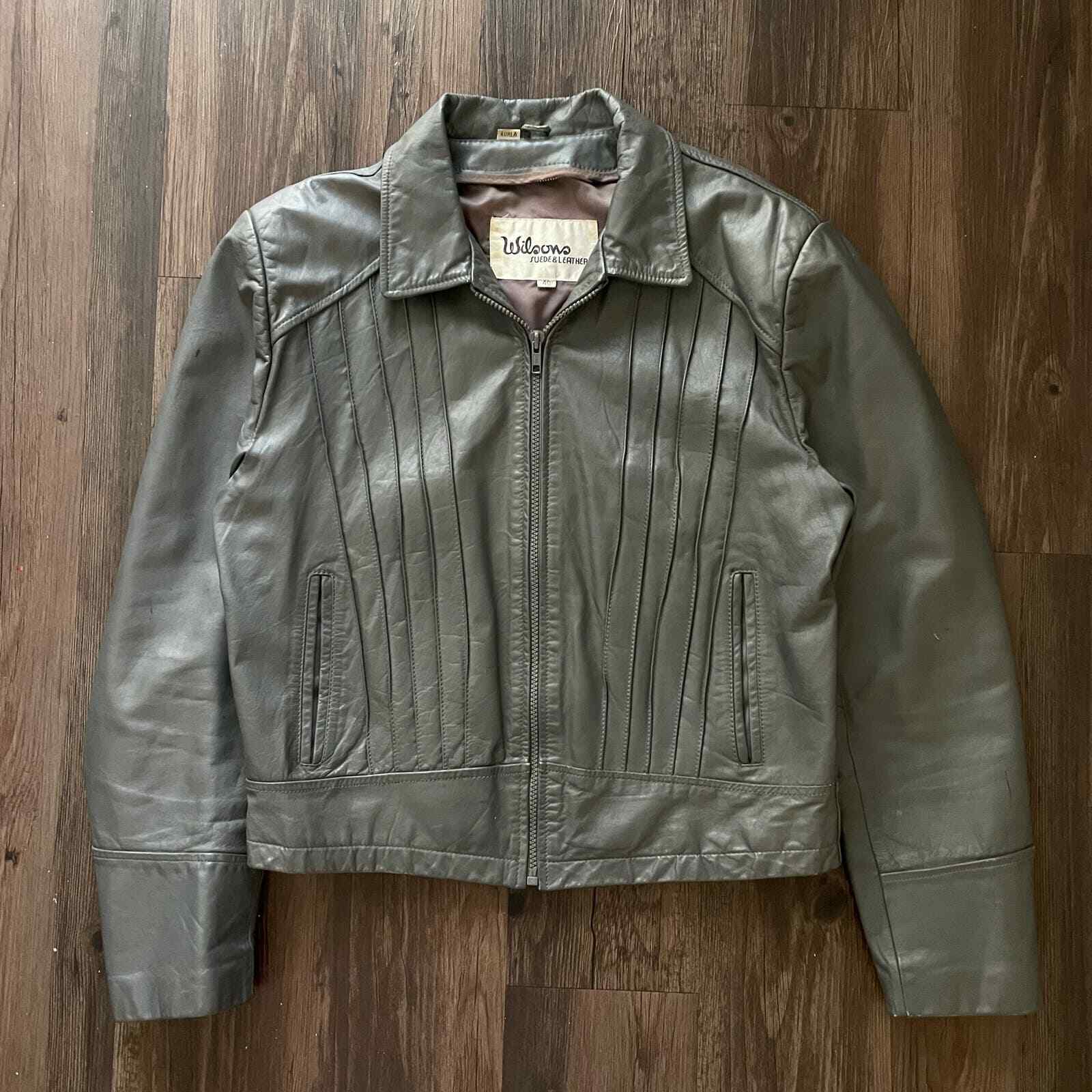 vintage wilsons genuine leather jacket gray 1980s fit… - Gem
