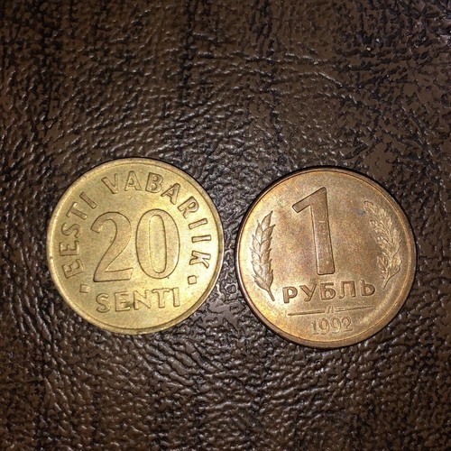 Lot 1992 Russian 1 Rouble BAHK POCCNN Coin & 1992 KROON Estonia 20 ...
