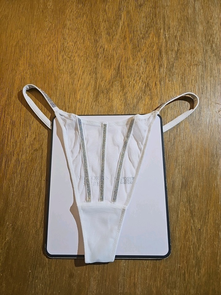 NWT Medium White Victoria's Secret Very Sexy Sheer Shine Thong With ...