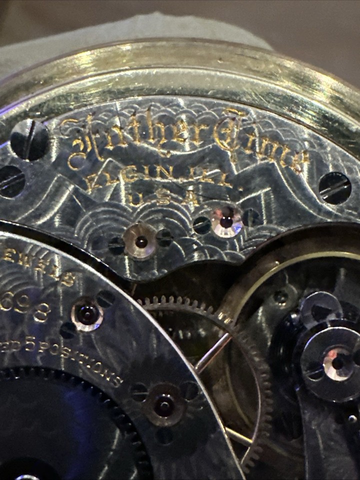 Antique 1912 Elgin Father Time 388 Pocket Watch Movement Running Ticks ...