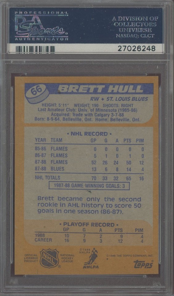 1988-89 Topps Hockey #66 Brett Hull HOF PSA 10 GEM MINT | eBay