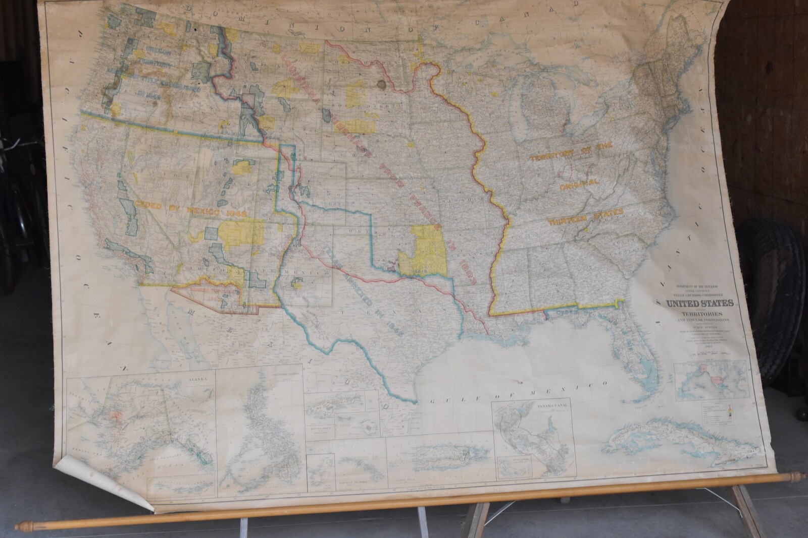 TEDDY ROOSEVELT ERA 1904 GENERAL US LAND OFFICE LARGE ROLL UP MAP FRANK ...