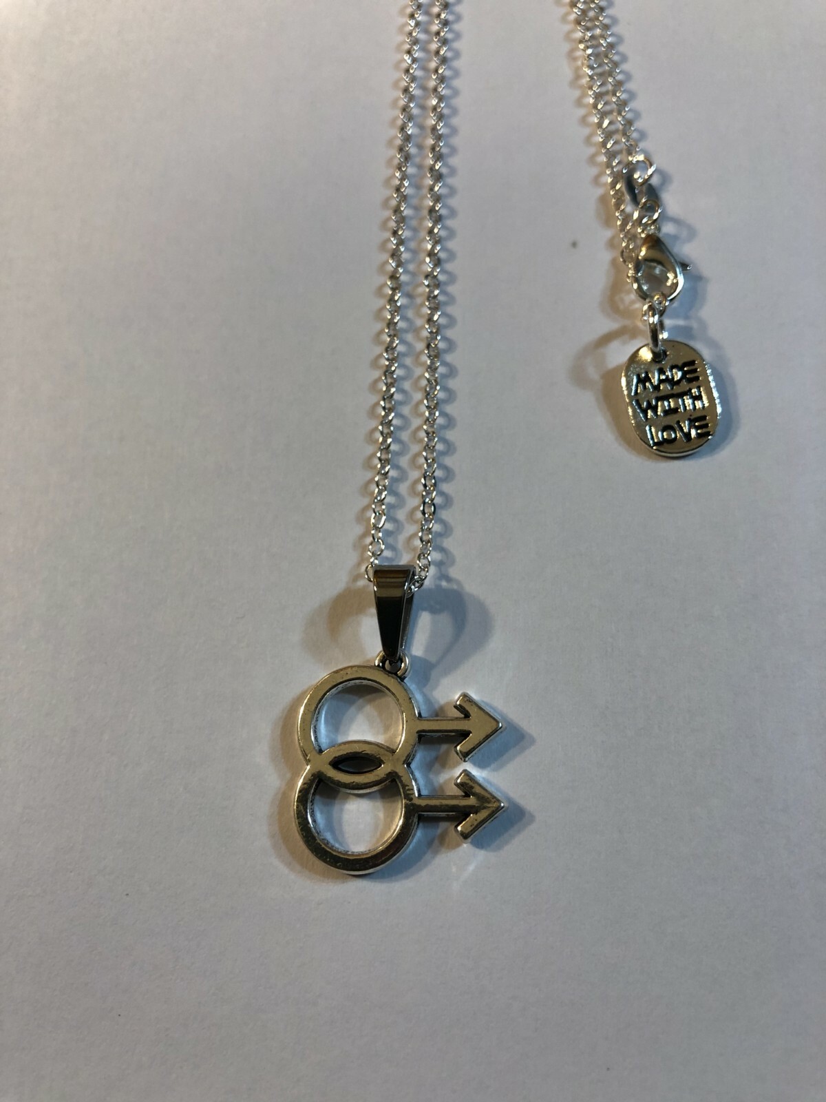 Double Mars Symbol Antiqued Silver Plated Pendant 20" SP Chain LGBTQ ...