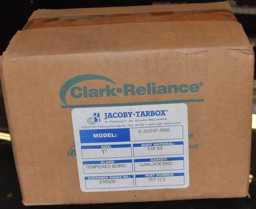 JACOBY TARBOX 1" GLASS SIGHT FLOW INDICATOR S-300HP-3000 316 STAINLESS ...
