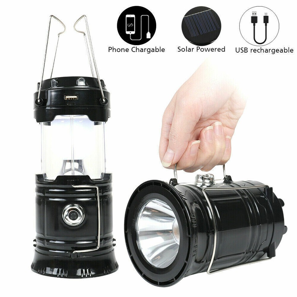 USB Solar Portable Rechargeable LED Camping Lantern Flashlight Lamp ...