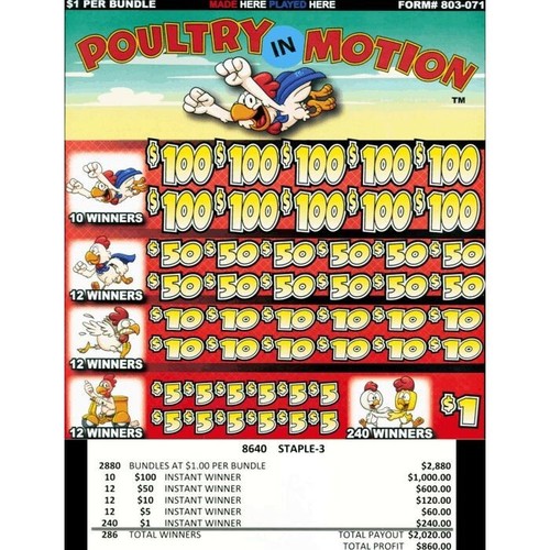 Poultry In Motion- single Game Pull Tabs Jar Tickets | eBay