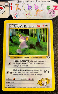 Lt. Surge’s Rattata 85/132 LP Gym Challenge Pokemon Card! | eBay