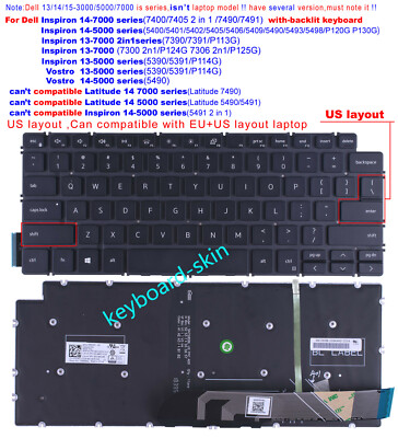 US Backlit Keyboard for Dell Inspiron 7300 7400 7405 2n1 P114G 7390 ...
