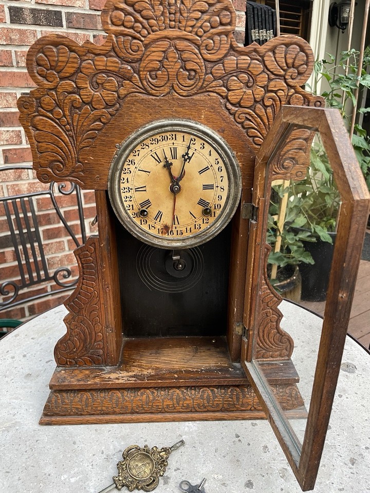 Antique 1900s Ingraham Gingerbread Mantle Clock Wood | eBay