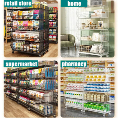 Retail Display Rack Shelf 5Tier White Black Wire Grid Merchandise ...