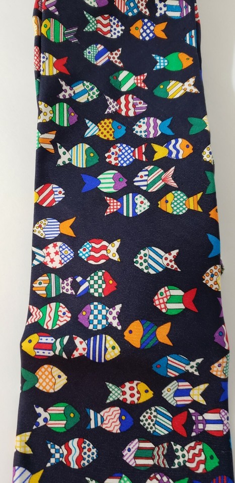 Alynn "PATCHWORK FISH" Theme 100% Silk Neck Tie USA Colorful Fish | eBay UK