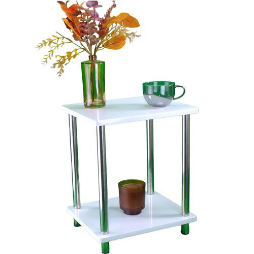 Small 2 Tier White Gloss Finish Side Table with Shelf Bedroom Coffee ...