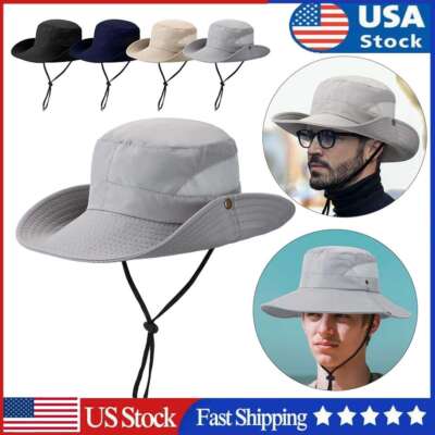 Wide Brim Sun Hat UV Protection Bucket Cap For Hiking Camping Fishing ...