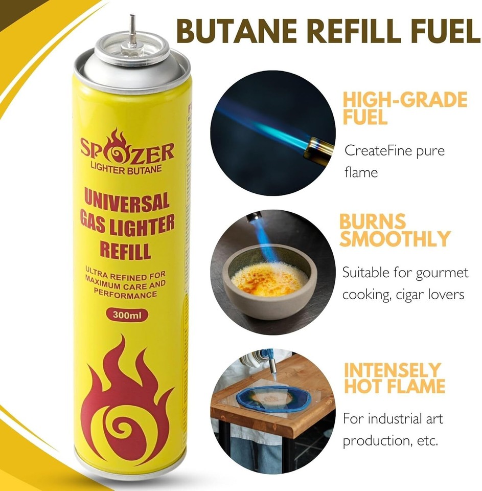 Spozer Refined Butane Lighter Gas Fuel Refill 12/24 Can 300ML 10.14 oZ ...