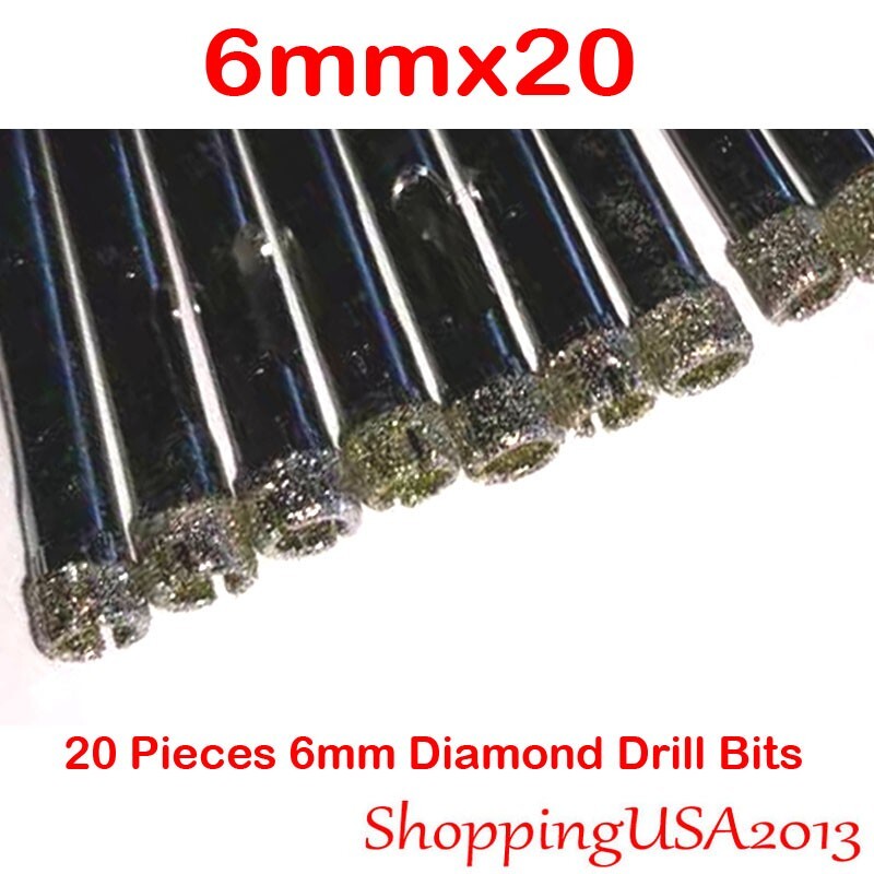 20 Pcs 6mm Diamond Drill Bits Set Hole Saw Cutter Chuck Tool Glass ...
