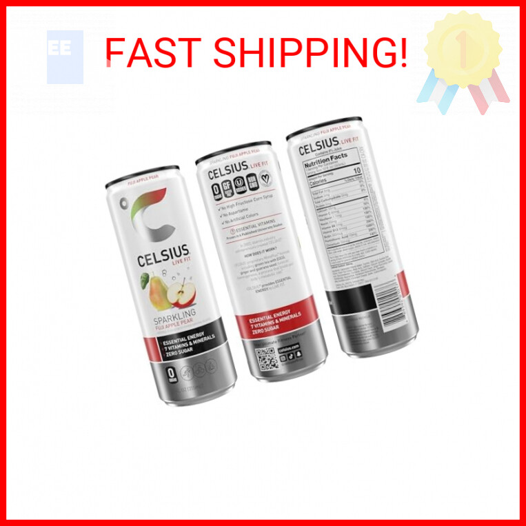 CELSIUS Sparkling Fuji Apple Pear, Functional Essential Energy Drink 12 ...
