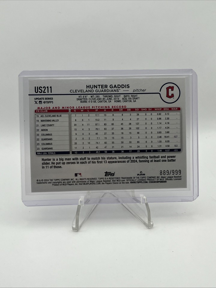 2024 Topps Update #US211 Hunter Gaddis Blue Holofoil #/999 Cleveland ...