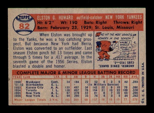 1957 Topps #82 Elston Howard EX+ X2962448 | eBay