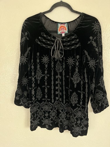 Johnny Was Velvet Althea Embroidered Peasant Tunic Top Size XS Black ...