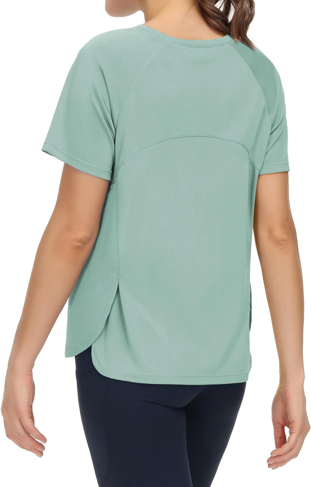 Women'S Short Sleeve Workout Shirts Breathable Yoga T-Shirts with Side ...