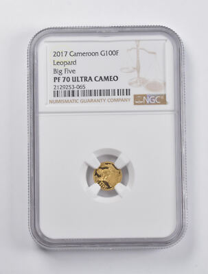 PF70UCAM 2017 Cameroon 100 Francs Leopard Big Five 0.5g .999 Fine Gold ...