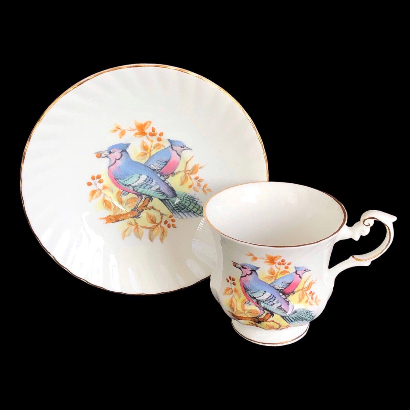 Royal Dover Bone China Blue Birds Tea Cup and Saucer Gold Trim England Excellent | eBay