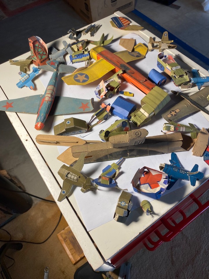 X84 Vtg Lot of WW2 Military Paper & Cardboard Cutouts Planes Subs Ships ...