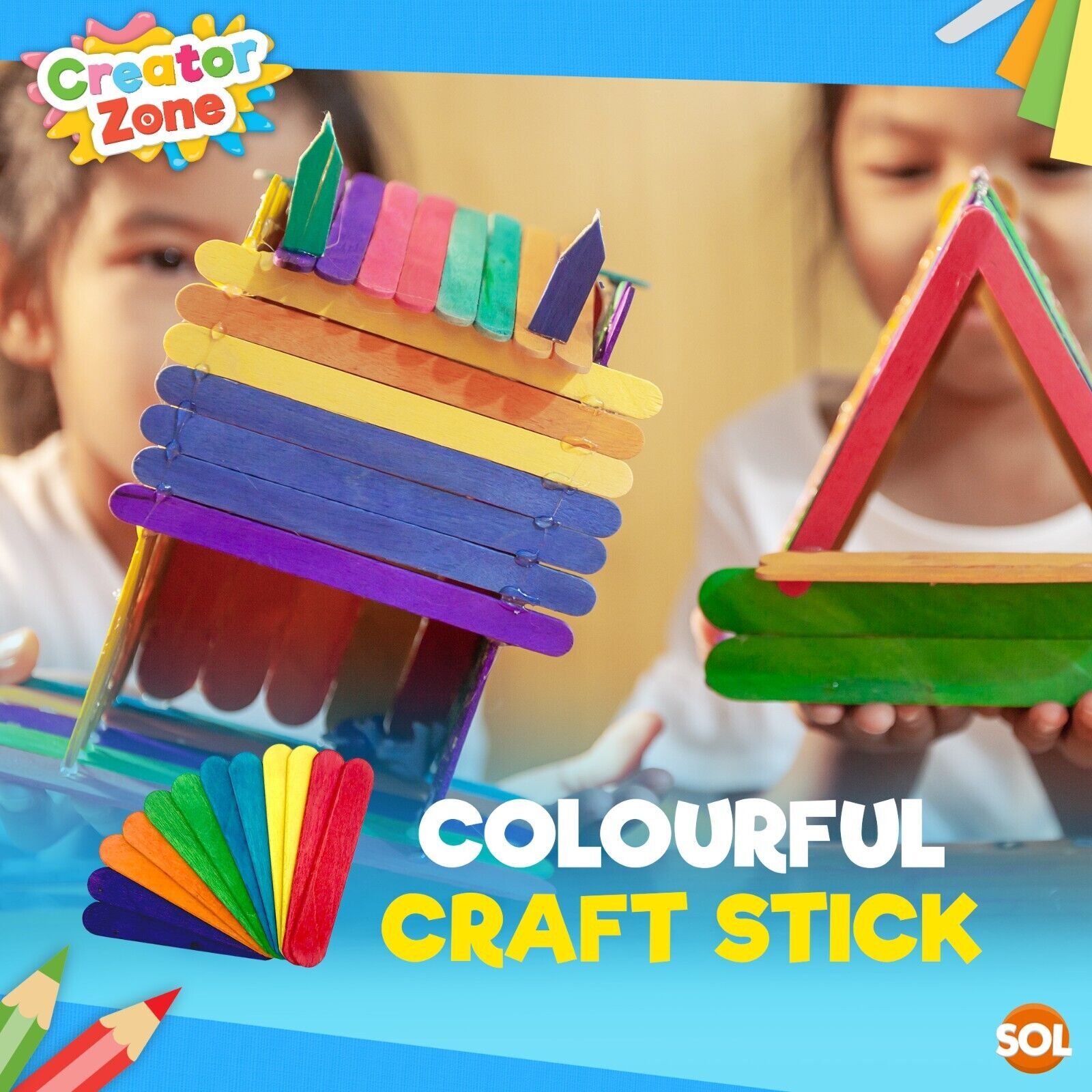 200 Coloured Natural Ice Lolly Lollipop Sticks Wooden Model Craft ...