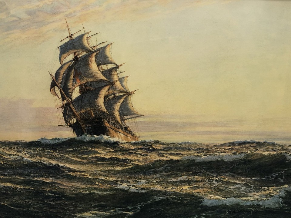 Framed Maritime Tall Ship Oil Painting on Canvas - Nautical Wall Art ...