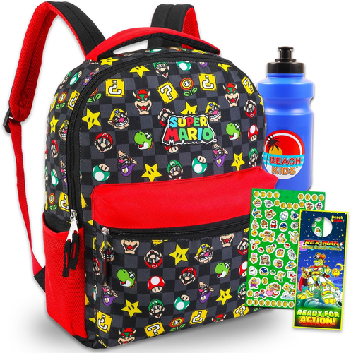Mario Backpack for Boys 6-8 - Bundle with 16" Backpack plus Water ...