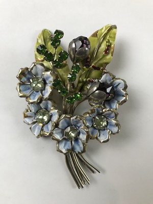 Gorgeous Vintage Signed Sandor Flowering Enamel & Rhinestone Pin Brooch ...