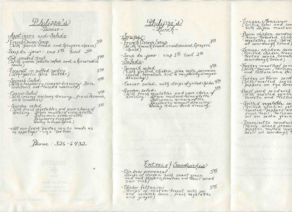 Philippe's Bistro Menu 326 Court Street at Willow | eBay