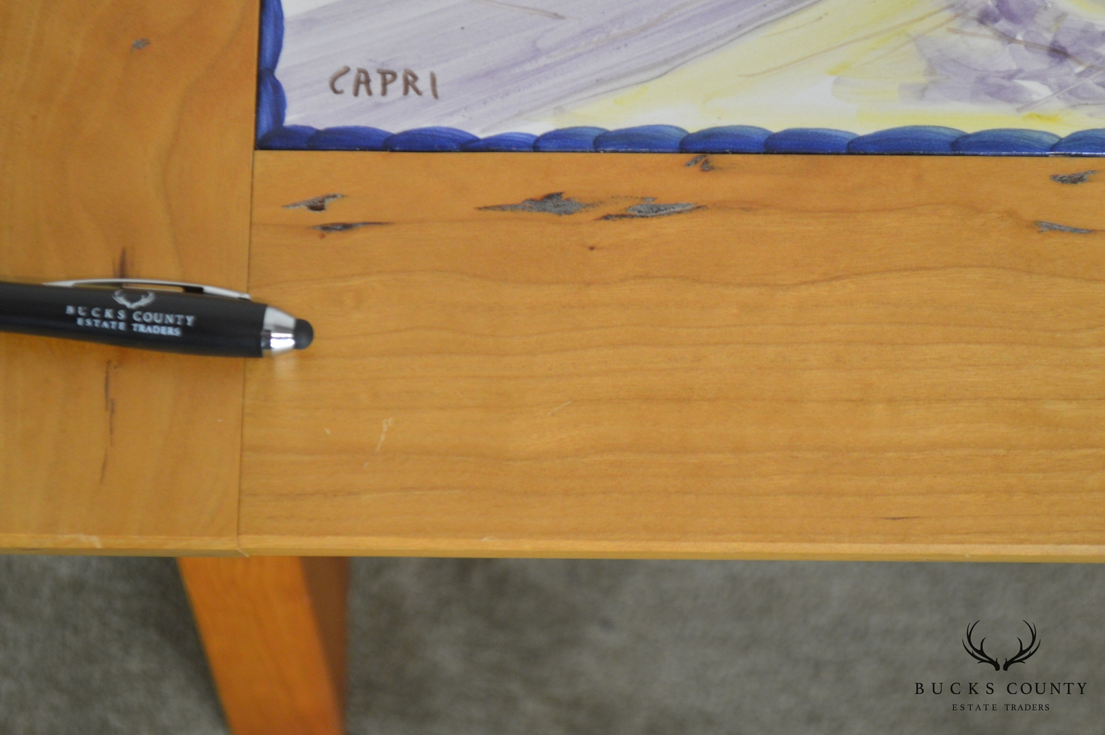 Studio Crafted Cherry Square Side Tables W/ Hand Painted Italian Capri ...