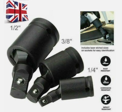 3PCS Impact Universal Joint Swivel Socket Adapter Set 1/4" 3/8” 1/2 ...