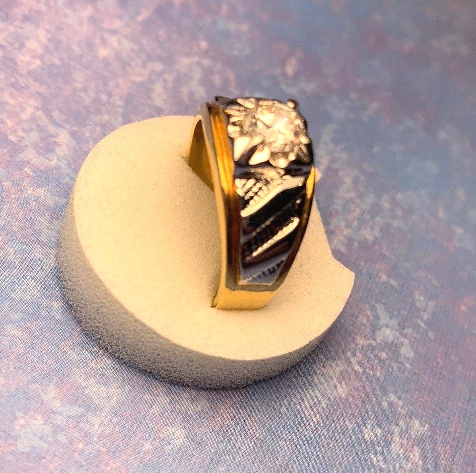 Signed SETA ring silver & goldtone crystal stone Size 11.75 (NOS ...