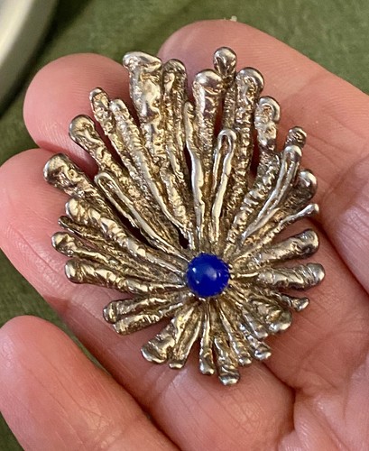 Artisan Sterling Silver Brooch Pin Blue Stone Israel Brutalist | eBay