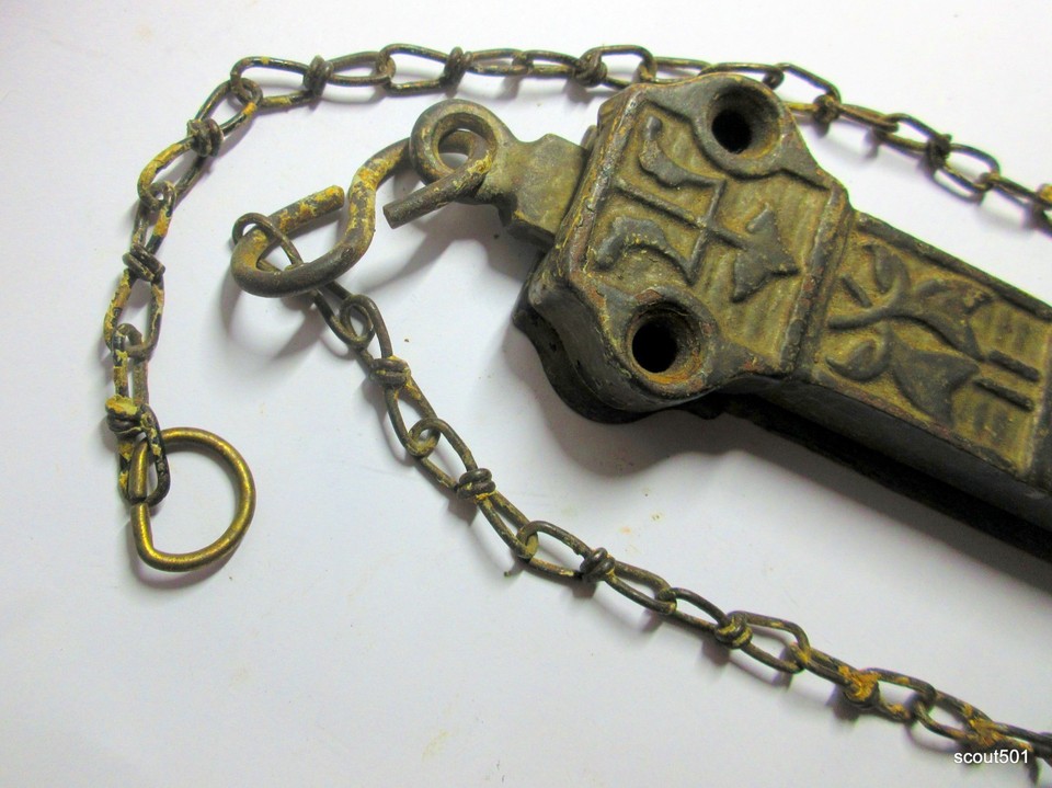 Antique Eastlake French Door Pull Latch Bolt For Chain Cast Iron Spring ...