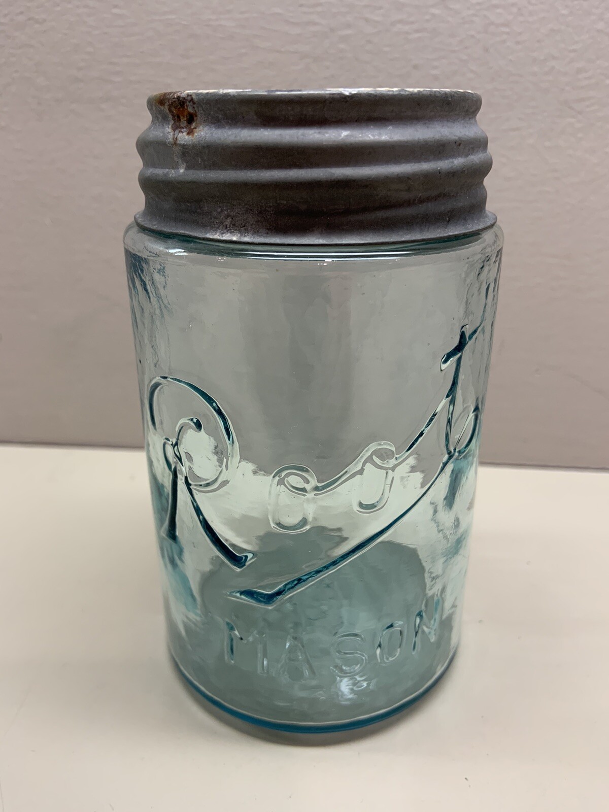Vintage Lt Blue Root Mason Jar w/Porcelain Lined Lid | eBay