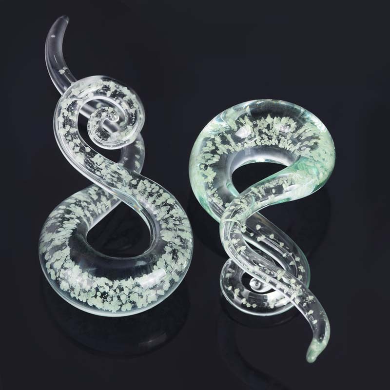 PAIR PYREX GLASS EAR PLUGS SPIRAL TWIST TAPER JELLYFISH EAR GAUGES ...
