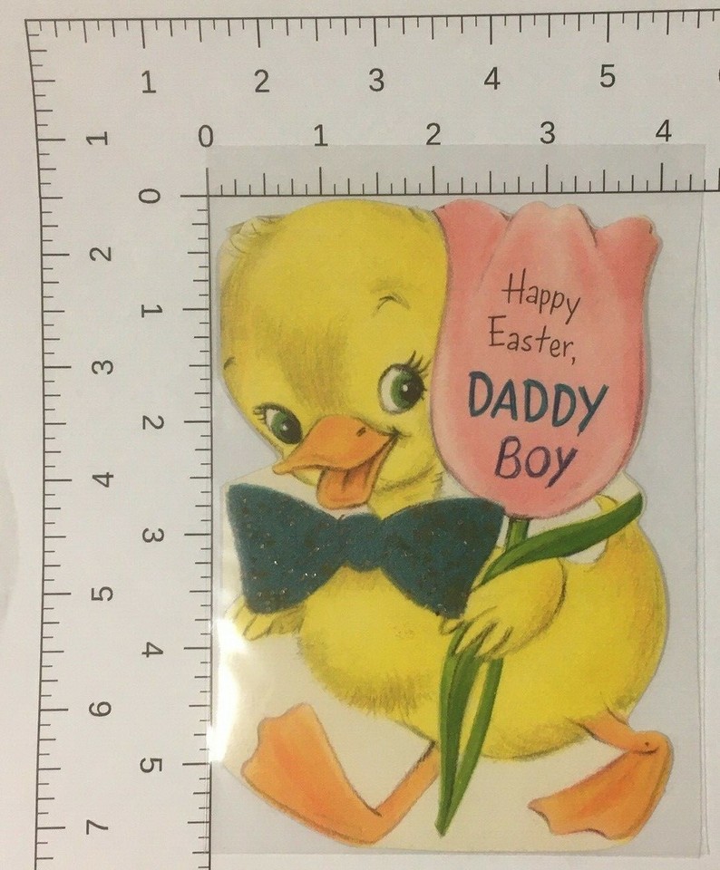 Duck Bow Tie Tulip Easter Hallmark Card Diecut Greeting Vtg Happy Used ...