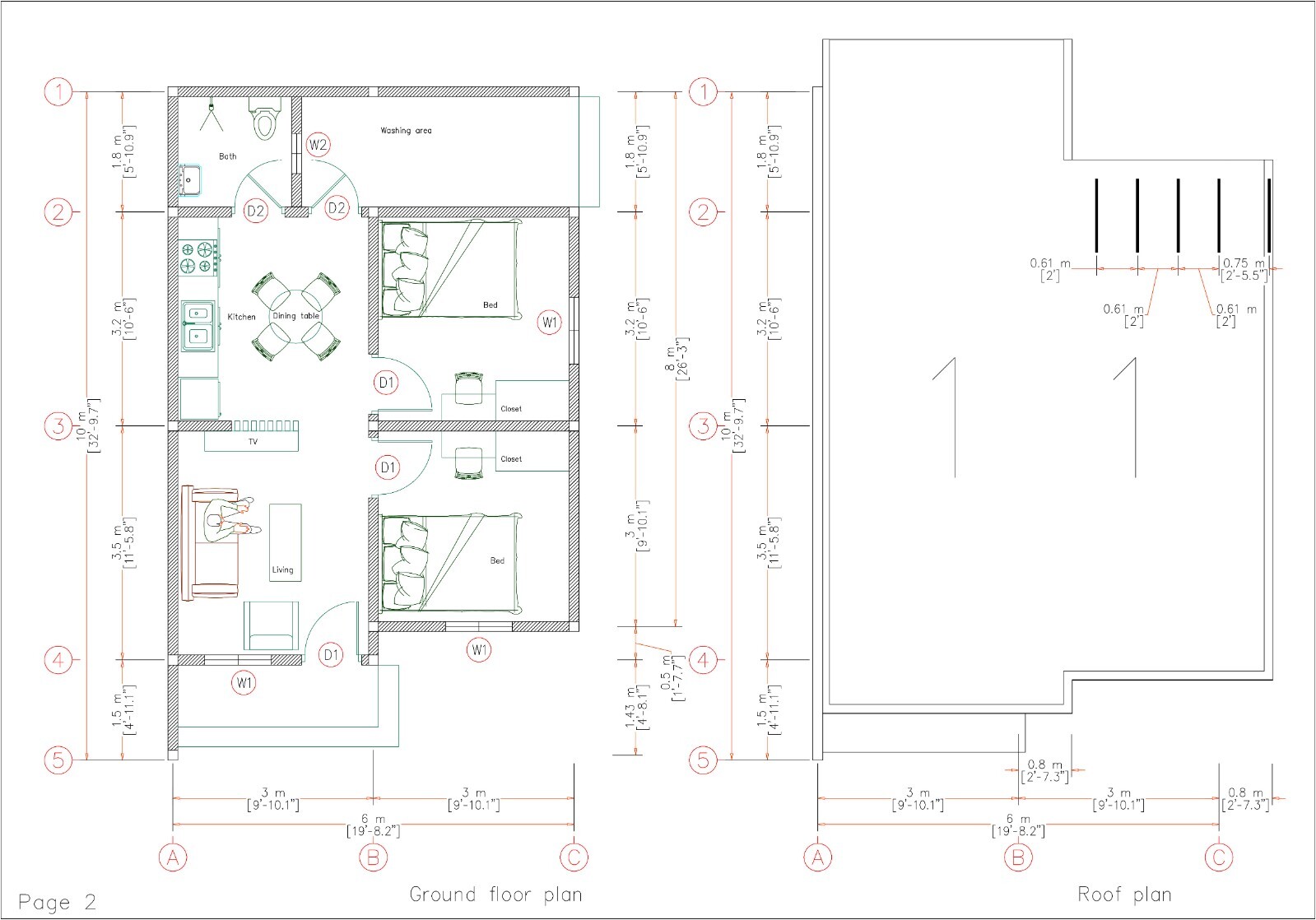 20x33 Feet Small House Plan 6x10 Meter 2 Bed 1 Bath Shed Roof (A4 Hard Copy) | eBay