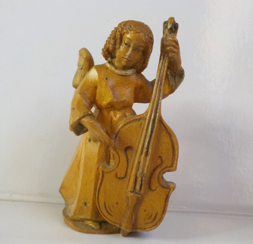 VINTAGE ANRI WOOD CARVED ANGEL PLAYING A CELLO 3 1/2" | eBay