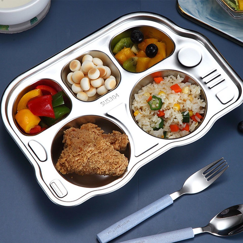 Stainless Steel Plate Divided Compartment Plates Adult Kids Reusable ...