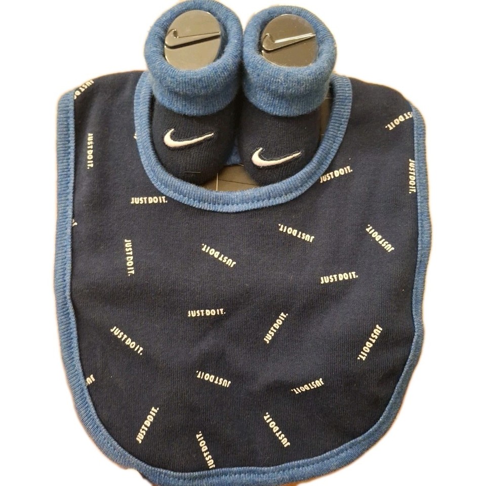 NIKE Baby Bib And Booties Set In Navy Blue & White With Logo, Baby ...