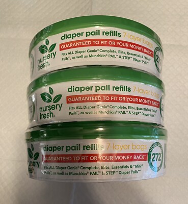 3 Packs Nursery Fresh Diaper Pail Refills. 7 Layer bags Holds 272 ...