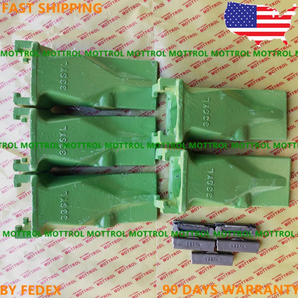5 PK V33 V33SYL Bucket Digging Teeth W/ V33PN Flex Pins for 3810A-V33 ...