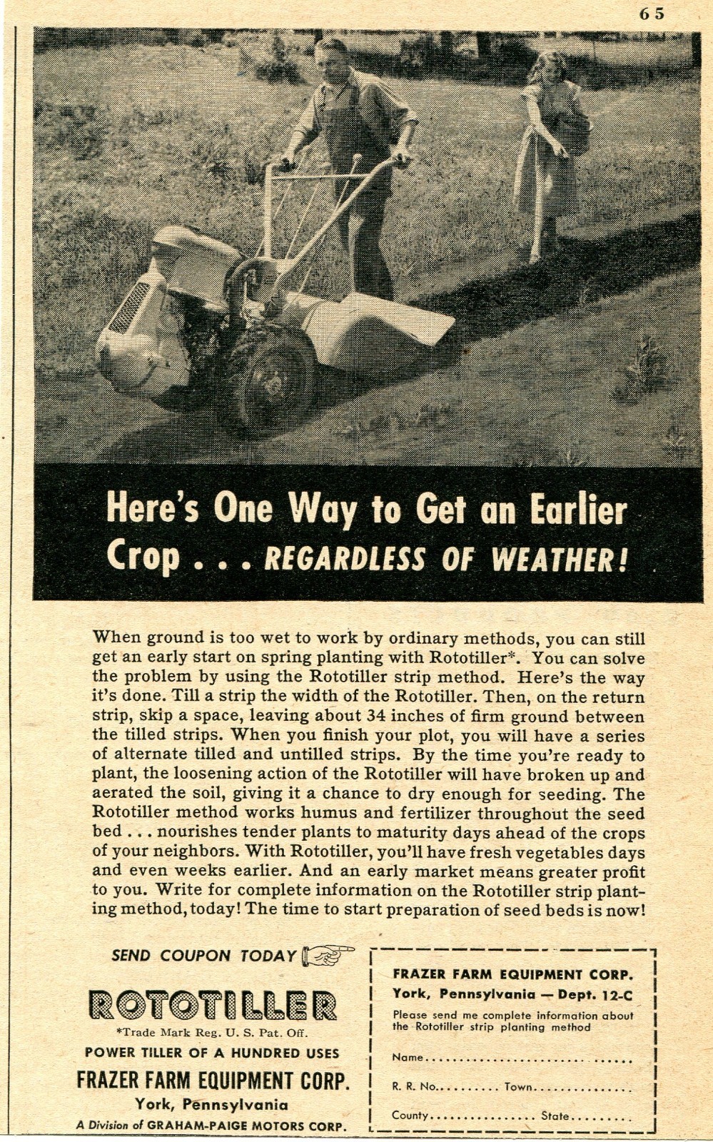 1948 small Print Ad of Frazer Farm Equipment Rototiller | eBay