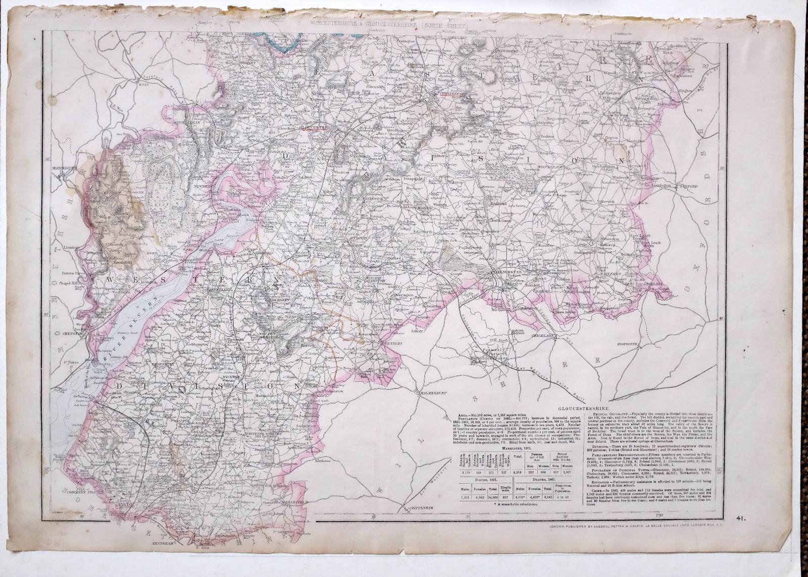 1864 LARGE ANTIQUE MAP ~ WORCESTERSHIRE GLOUCESTERSHIRE SOUTH DURSLEY ...